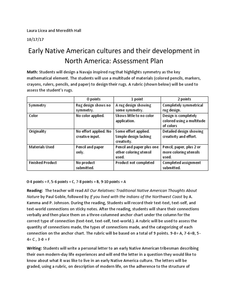 Native American Cultures Assessment Plan | PDF | Native Americans In ...