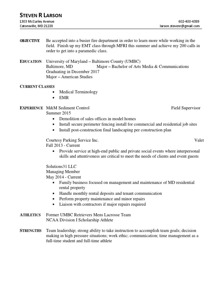 Steven Larson Resume For Firedepartment | PDF
