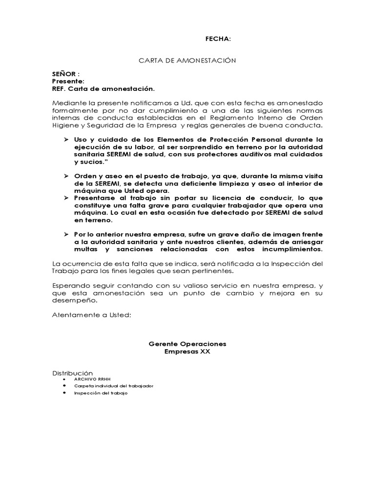 Carta De Amonestacion Por No Uso De Epp - Riset Carta De Amonestacion Por No Uso De Epp - Riset