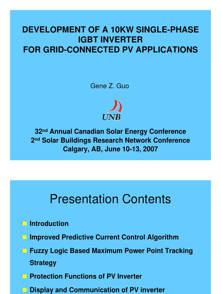 Development of A 10kw Single Phase Igbt Inverter For Grid Connected PV ...