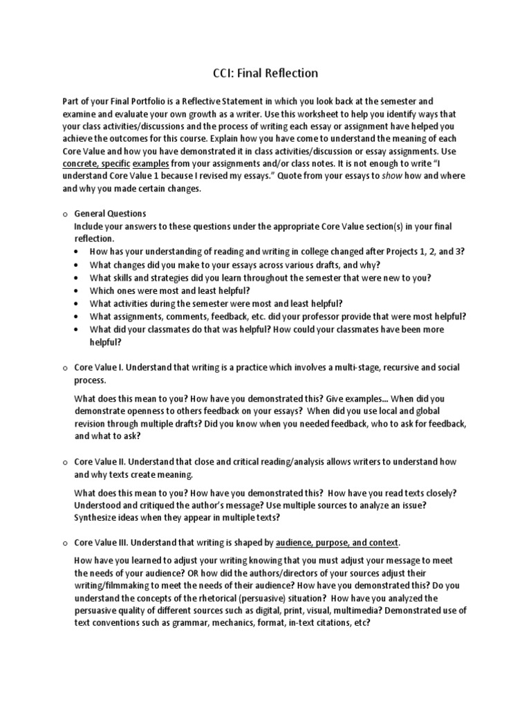 Final Reflection Guide | PDF | Information Literacy | Essays