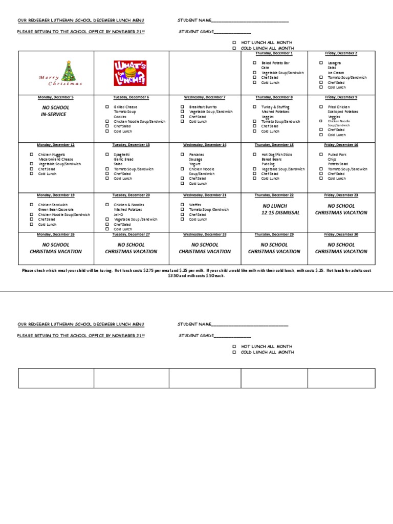 December Lunch Menu | Download Free PDF | Breads | North American Cuisine