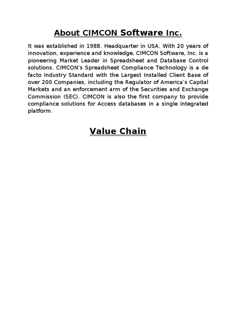 About CIMCON Software Inc | PDF | Regulatory Compliance | Spreadsheet
