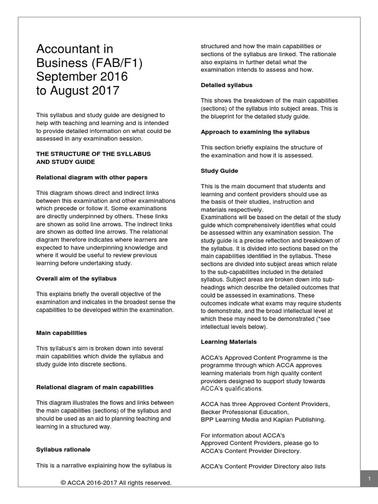 Acca f1 Syllabus | PDF | Accounting | Audit