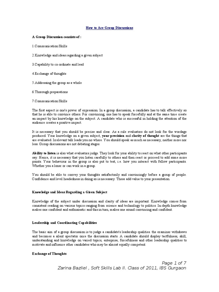 How To Face Group Discussions - 2010 (Handout) | PDF | Leadership ...