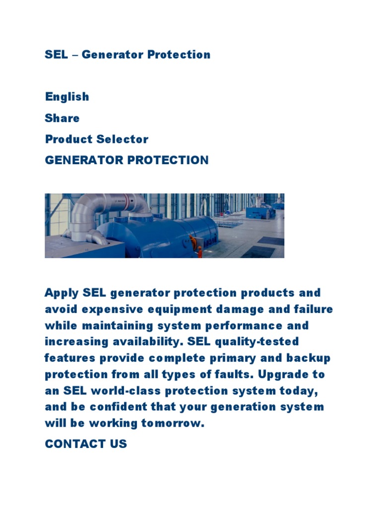 SEL Generator Protection | PDF | Electric Generator | Relay