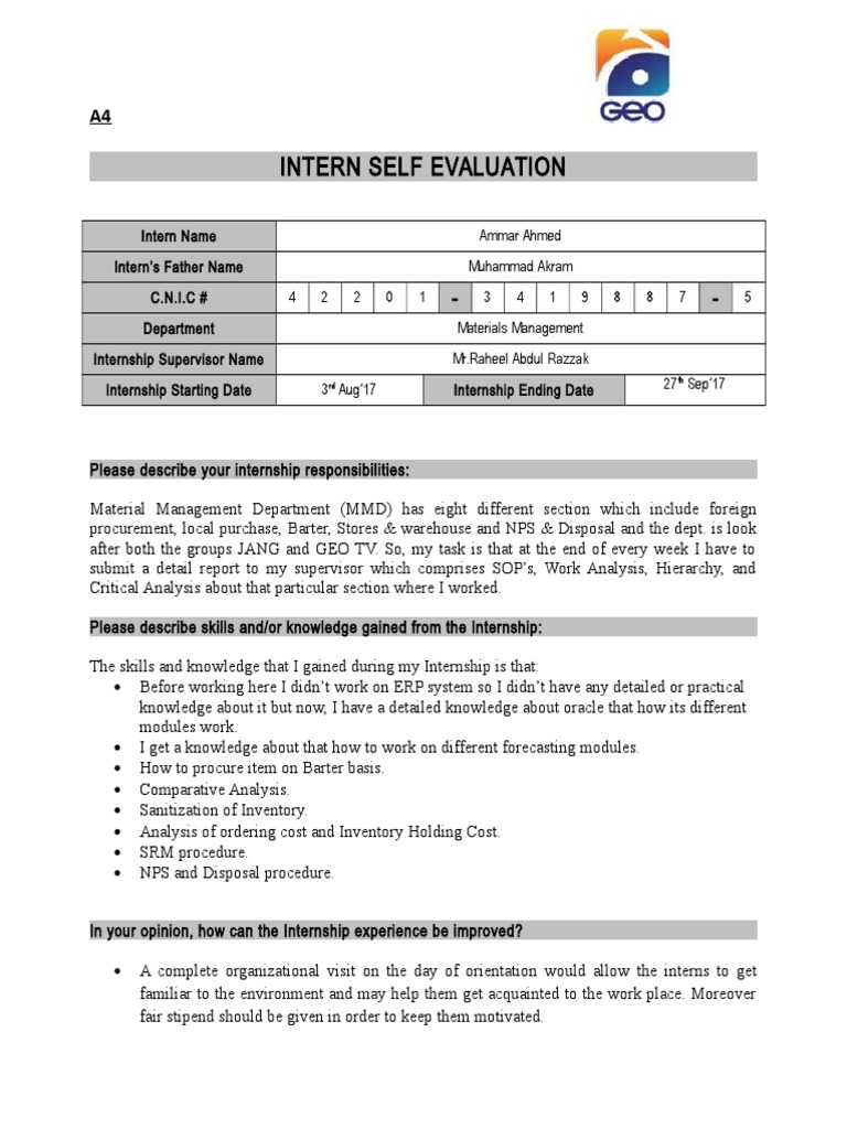 Intern Self Evaluation | PDF | Internship | Job Hunting