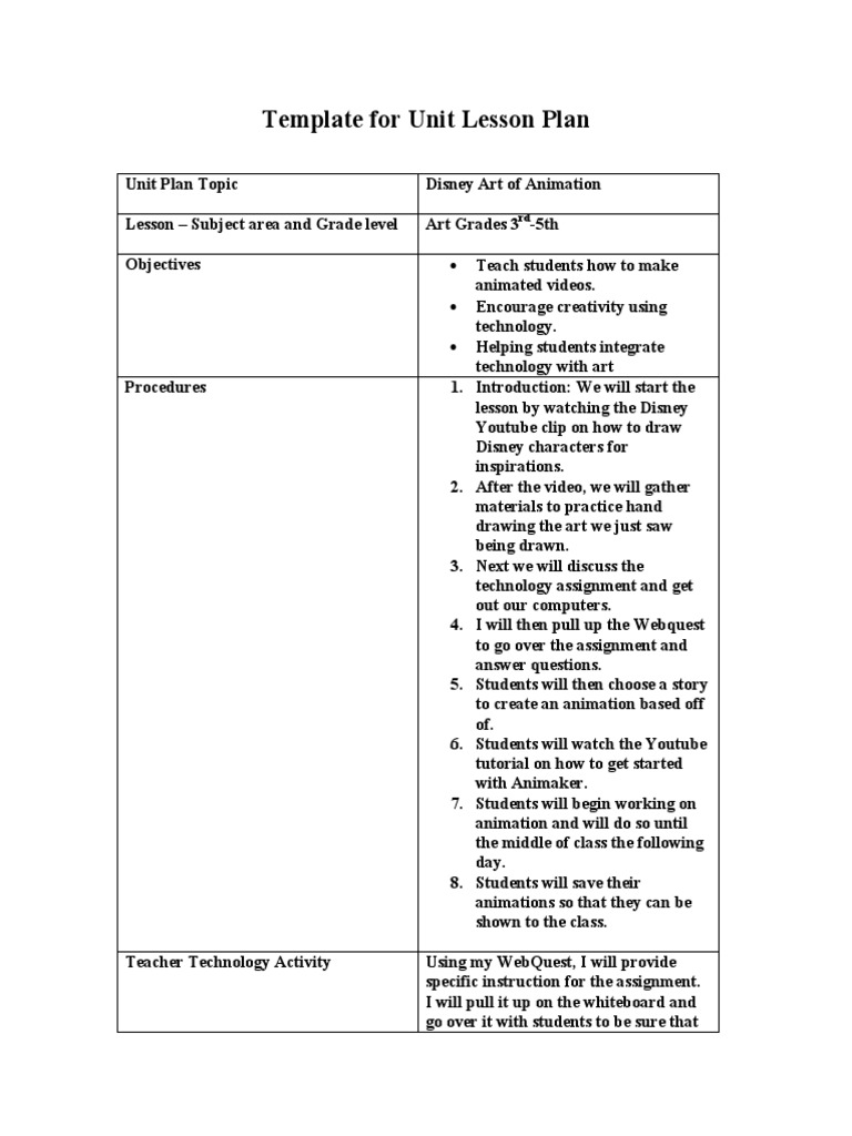 Unit Lesson Plan | PDF | Animation | Lesson Plan