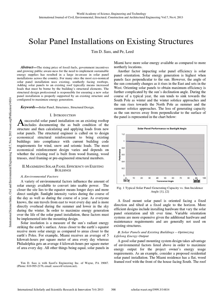 Solar Panel Installations On Existing Structures | Download Free PDF ...