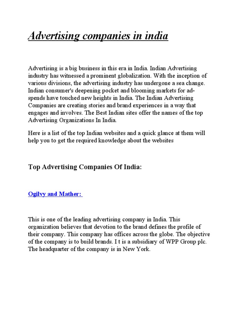 Indian Advertising Companies | PDF | Advertising | Brand