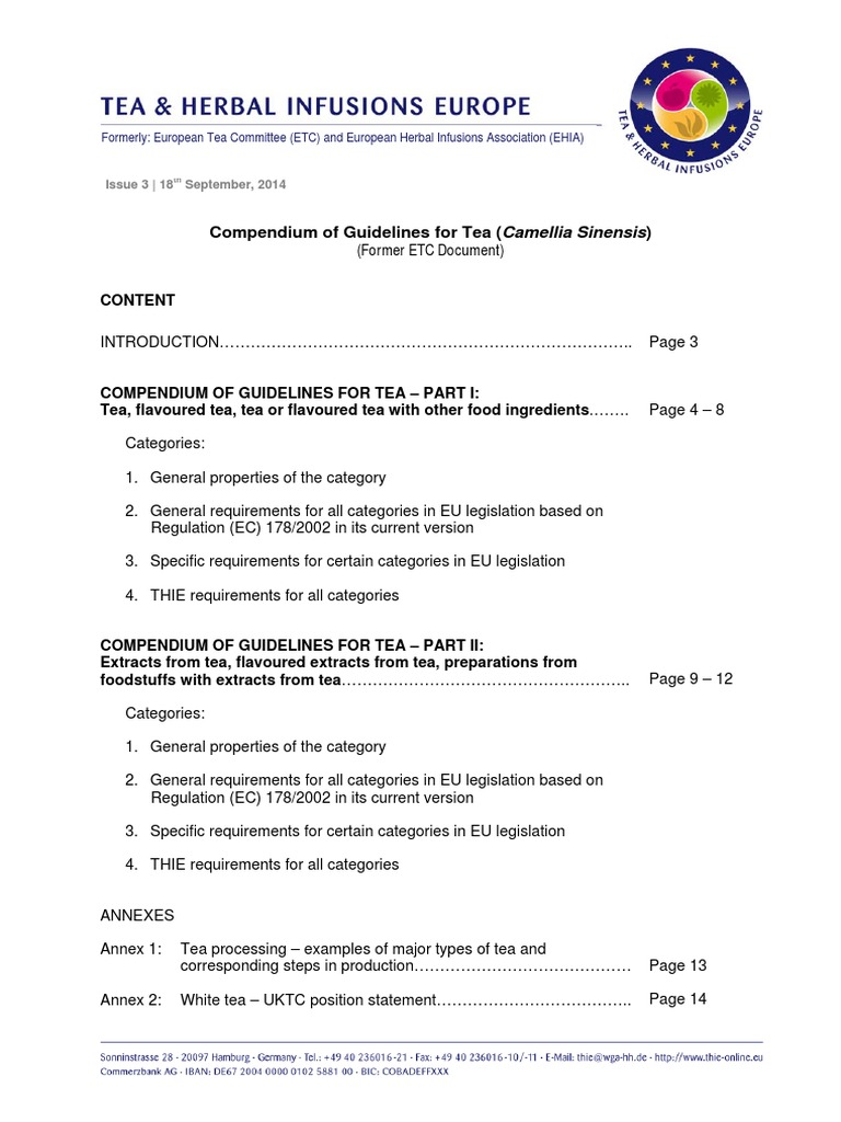 Tea Guidelines Compendium for EU Standards | PDF | Tea | Food And Drink