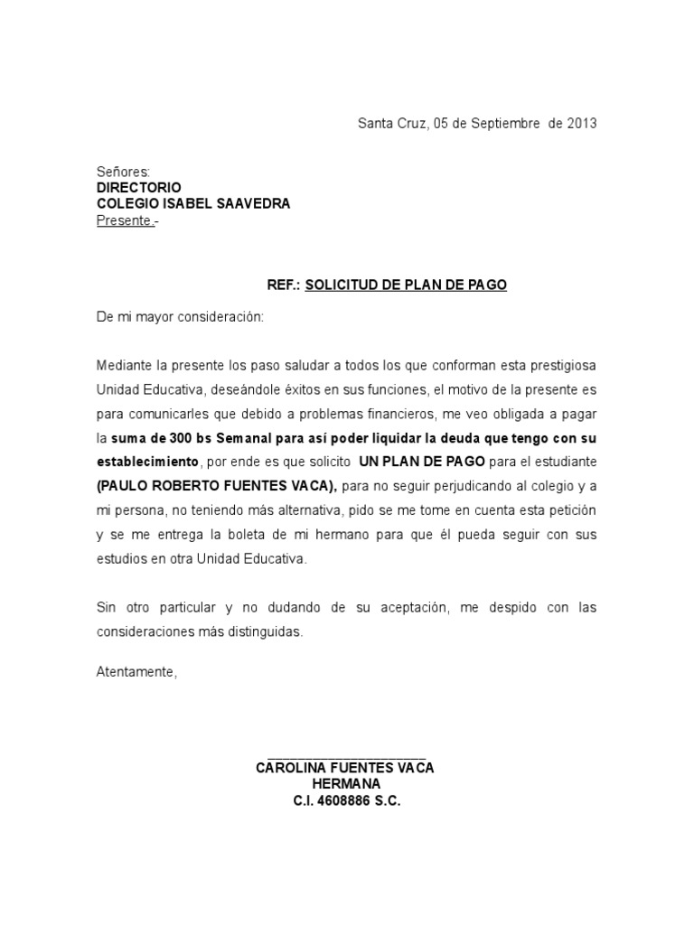 Solicitud de Reprogramación Plan de Pago | PDF