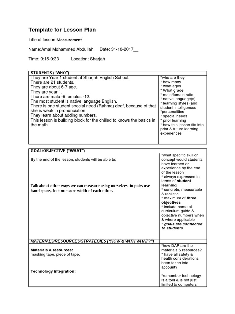 Template For Lesson Plan For MST | PDF | Lesson Plan | Learning