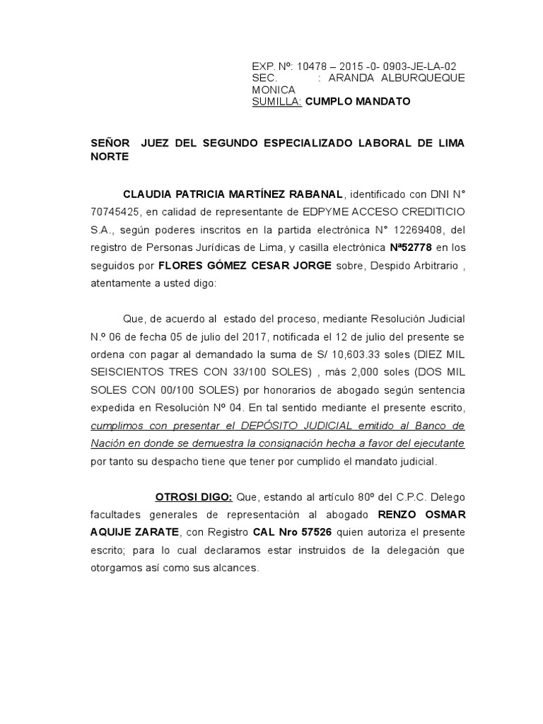 Cumplo Mandato MODELO | PDF