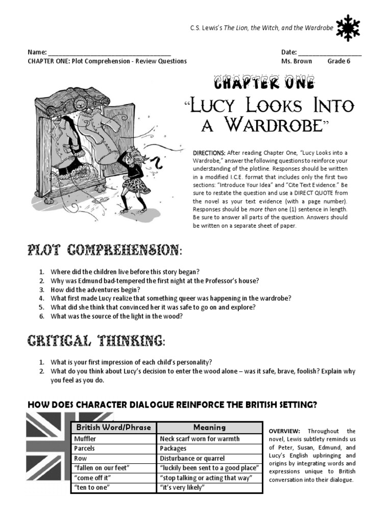 The Lion The Witch and The Wardrobe - Chapter 1 2 - Review Questions ...