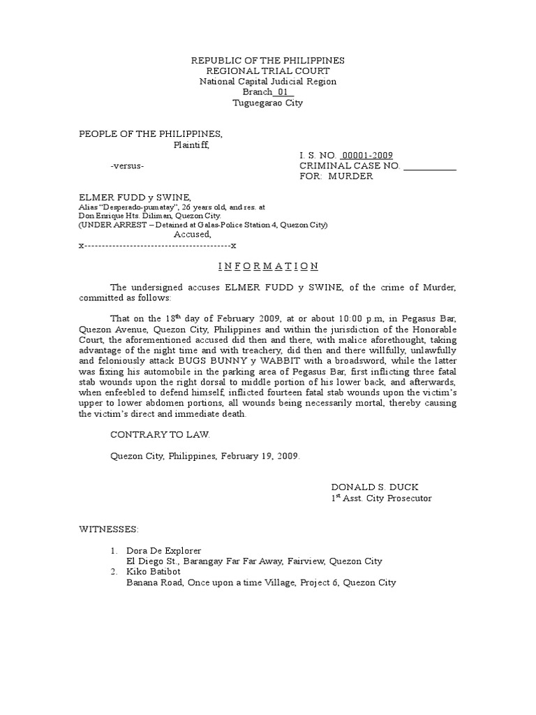 Information Sample | Download Free PDF | Prosecutor | Murder