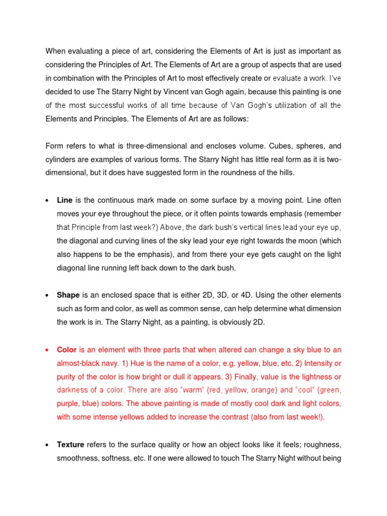 Elements N Principles - Starry Night | PDF | Shape | Color