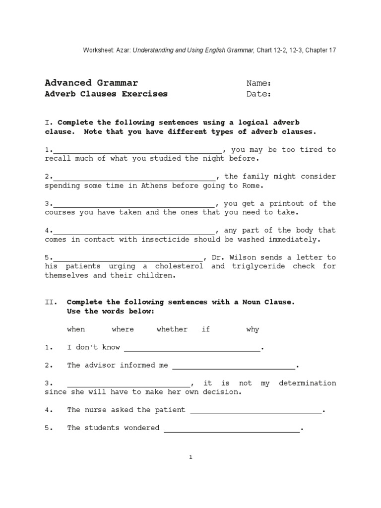 Adv Clauses Noun Clauses | PDF | English Grammar | Adverb