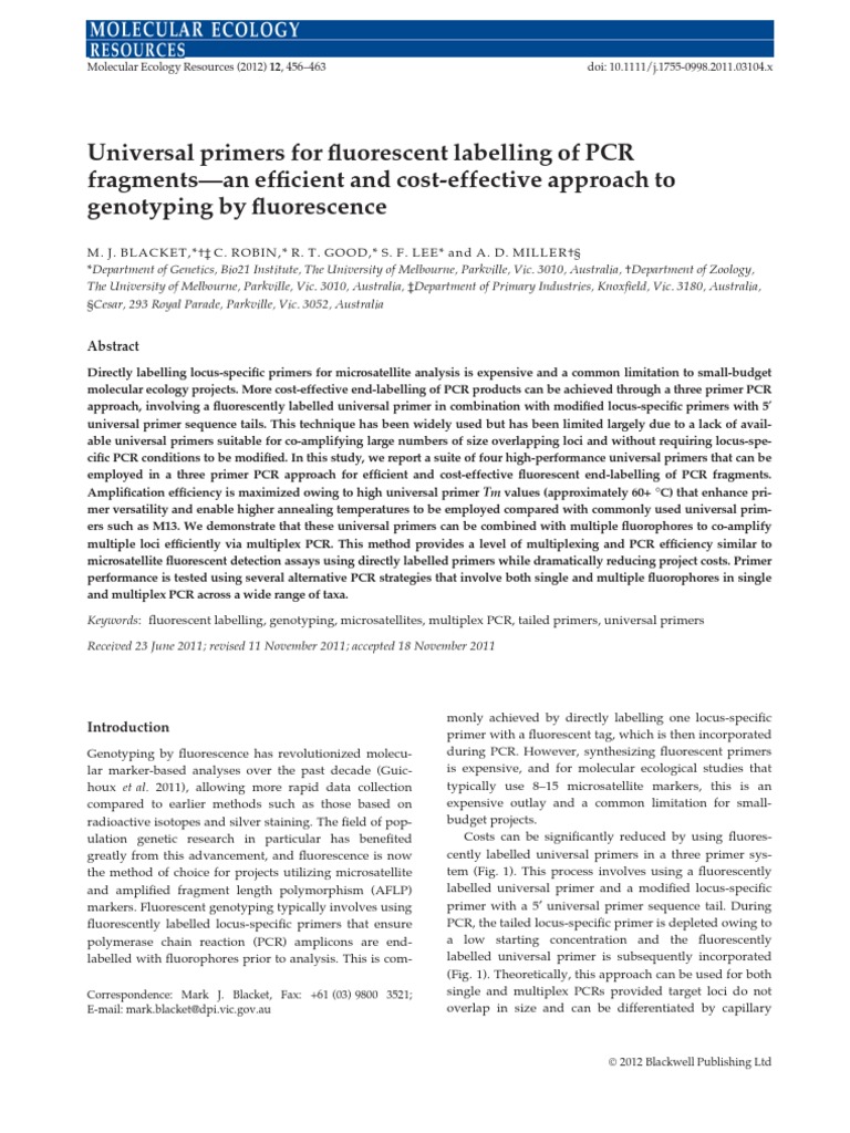 Universal Primers For Fluorescent Labelling of PCR Fragments-An ...