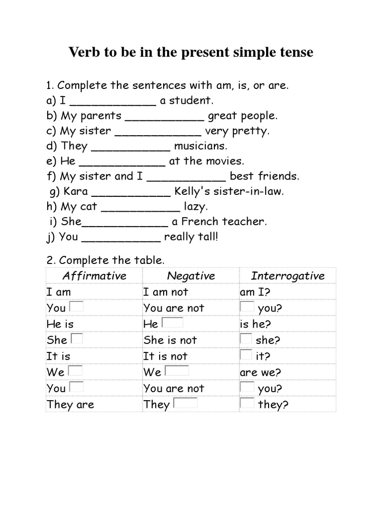 Verb To Be in The Present Simple Tense | PDF