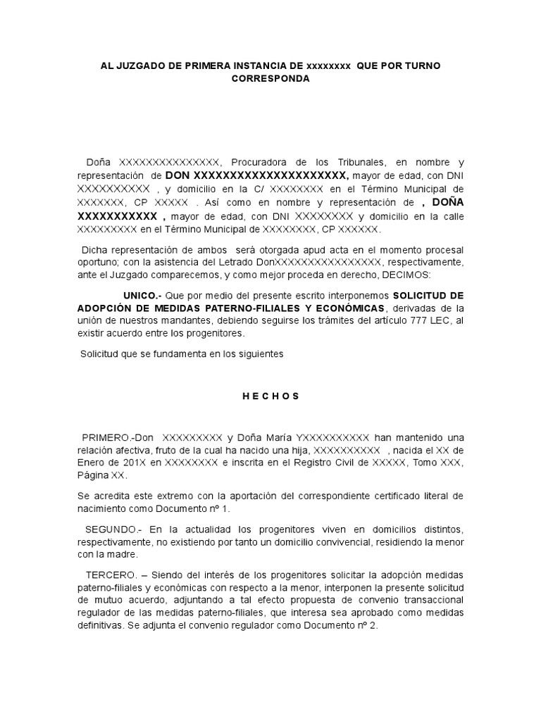 Modelo Demanda Mutuo Acuerdo Medidas Paternofiliales | Competencia (ley) | Divorcio | Prueba ...