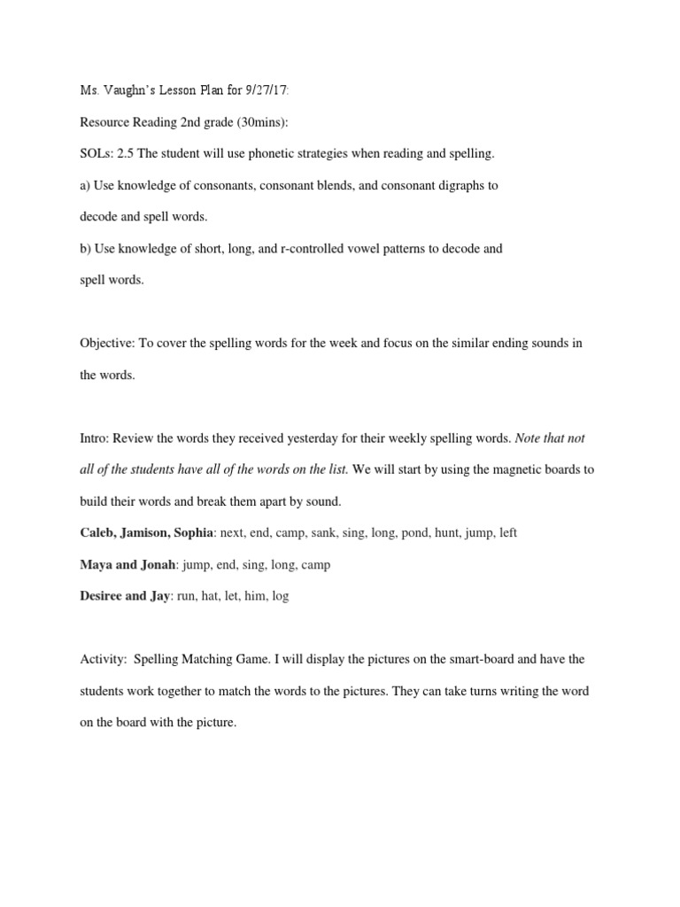 Practicum Lesson Plans | PDF | Consonant | Poetry