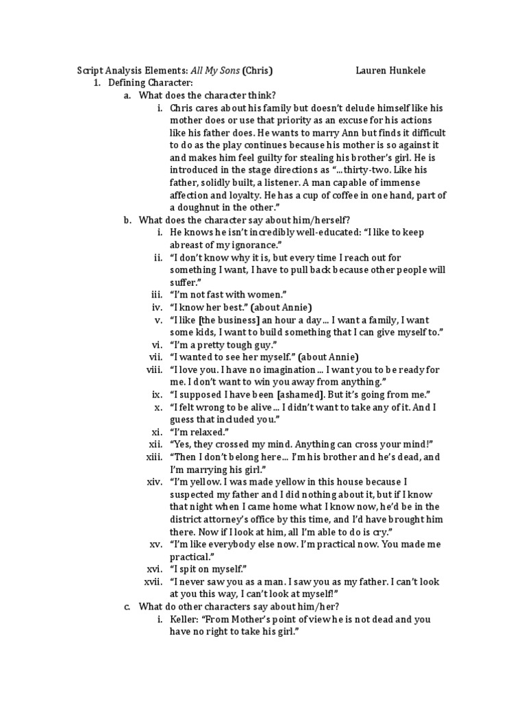 All My Sons Script Analysis | PDF