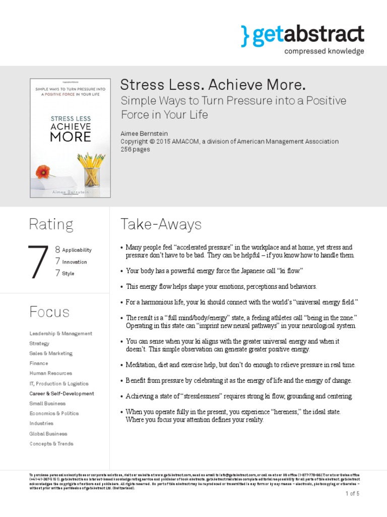 Stress Less Achieve More | PDF | Attention | Emotions