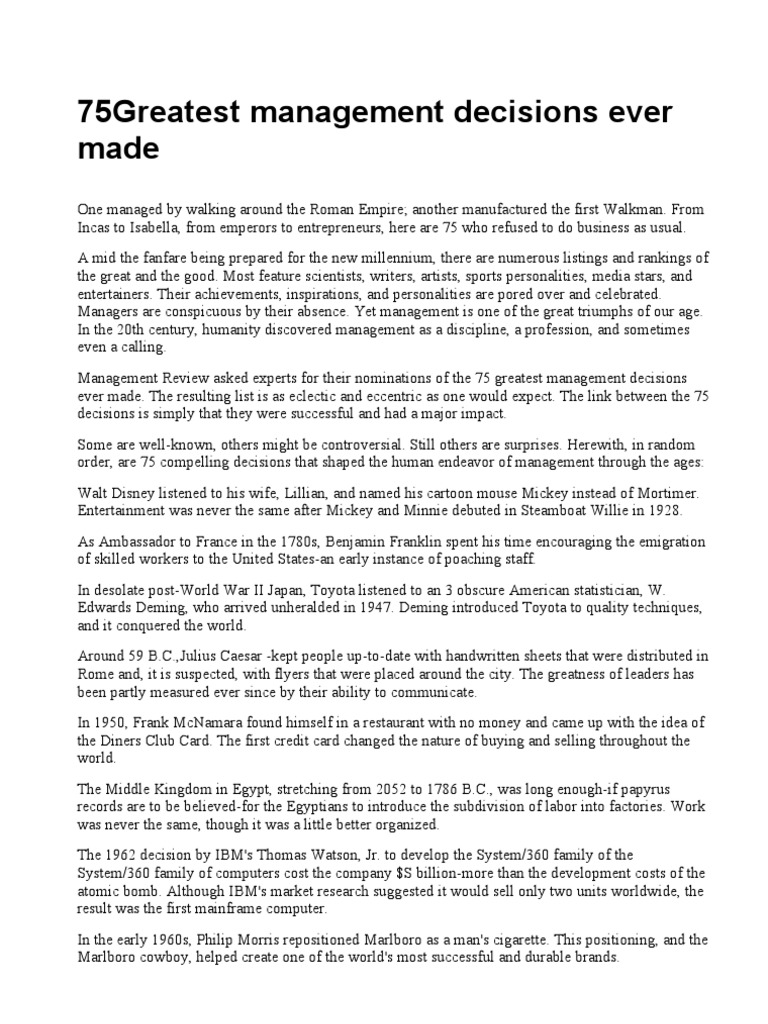 75 Greatest Management Decisions Ever Made | PDF | Business