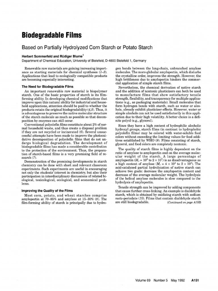 Biodegradable Films: Based On Partially Hydrolyzed Corn Starch or ...