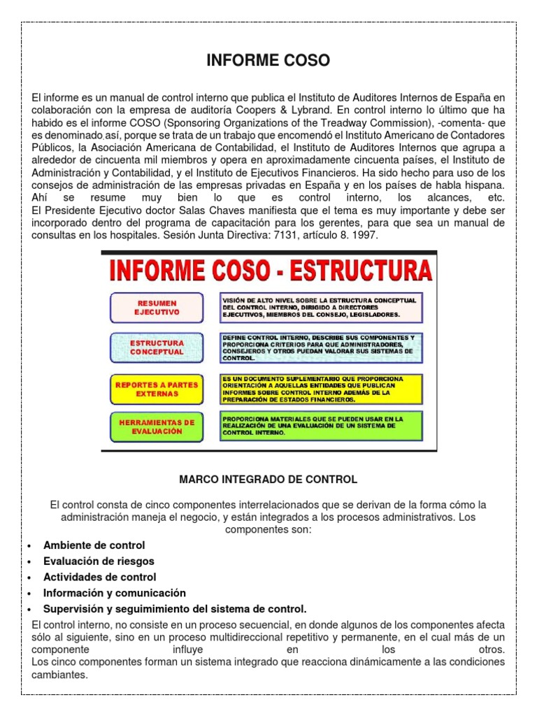 Informe COSO: Control Interno Efectivo | PDF | Sistema de informacion ...