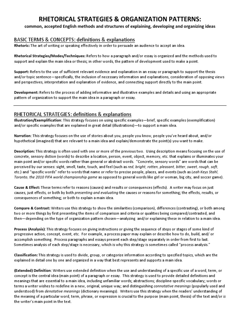 Rhetorical Strategies and Organization Patterns | PDF | Definition | Essays