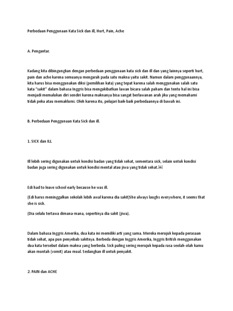 Perbedaan Sick Ill Pain Hurt | PDF | Pengembangan Diri | Kesehatan Holistik