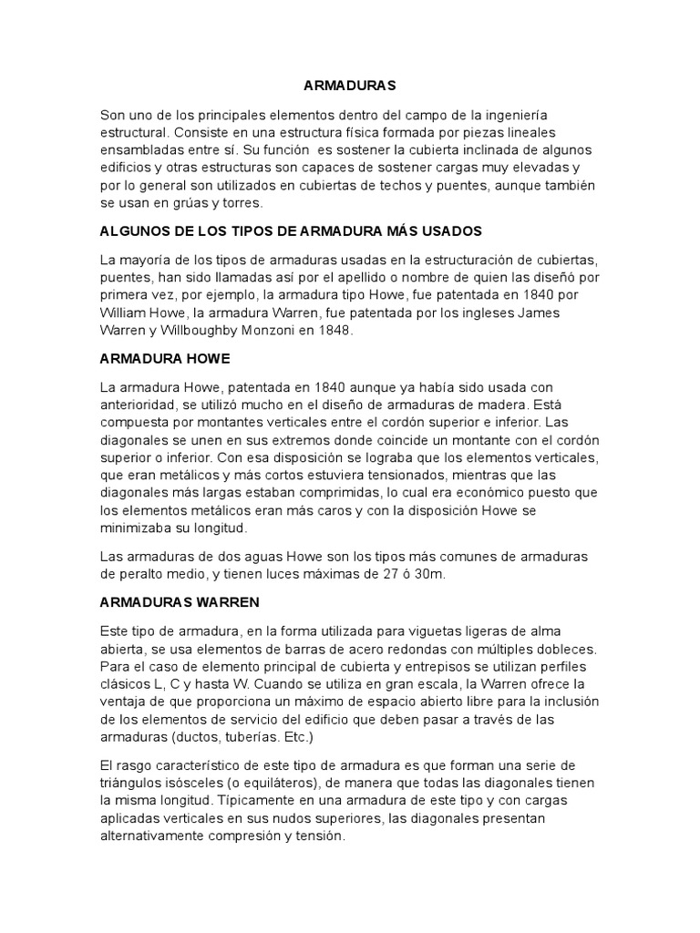 Tipos de Armaduras | PDF | Braguero | Science