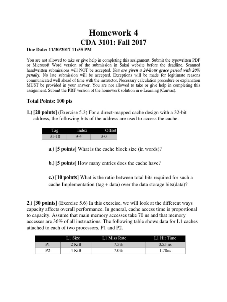 HW4 Fa17 | PDF | Cpu Cache | Operating System Technology