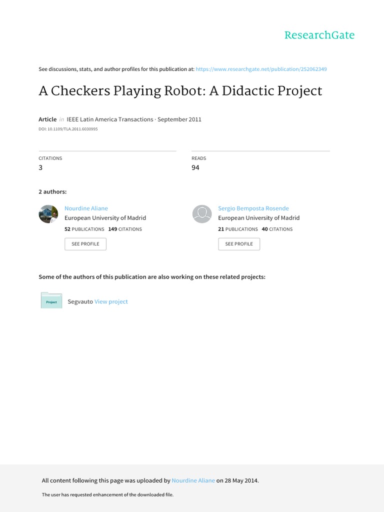 A Checkers Playing Robot A Didactic Project | PDF | Robot | Robotics