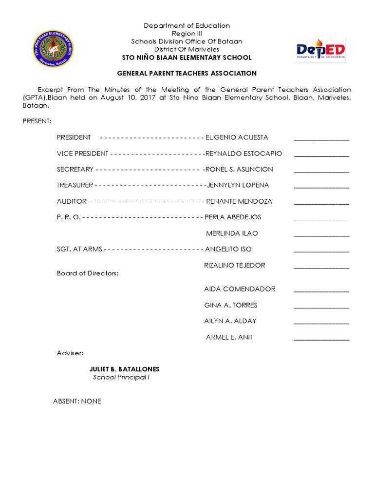 Attendance Gpta Meeting