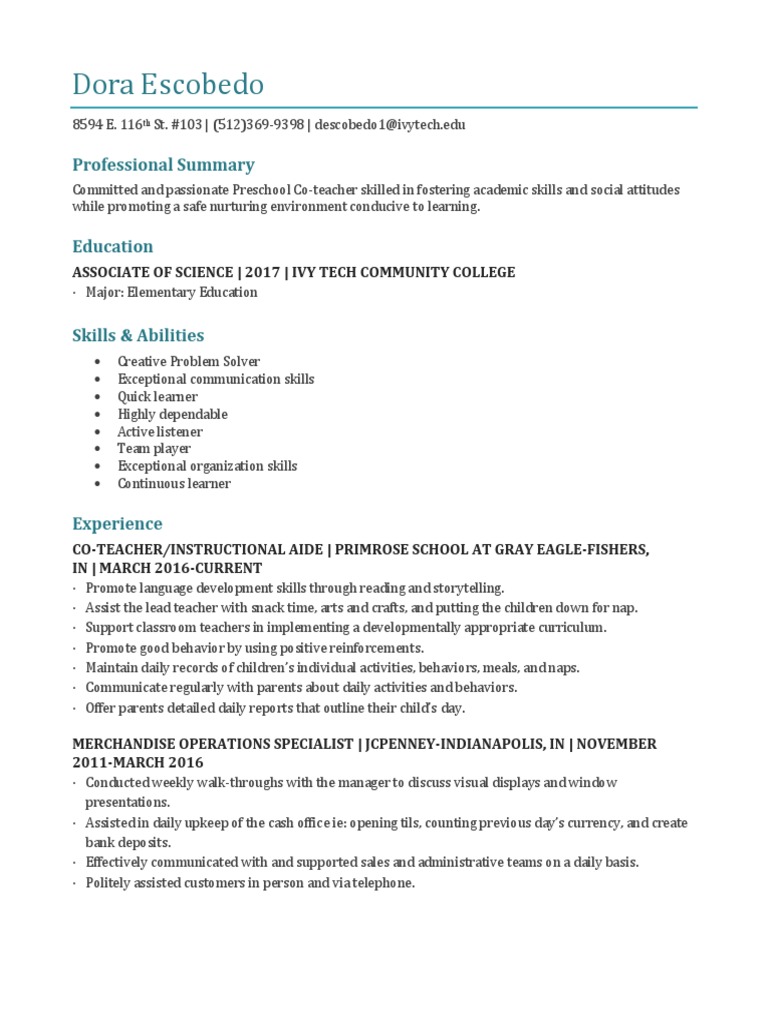 Dora Escobedo: Professional Summary | PDF