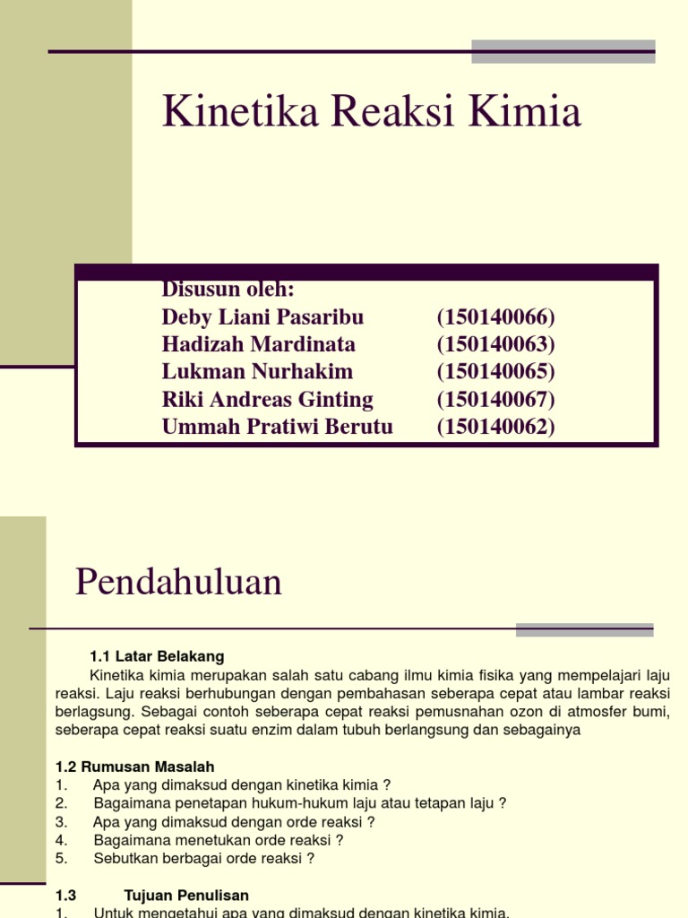 Kinetika Reaksi Kimia dan Faktornya | PDF