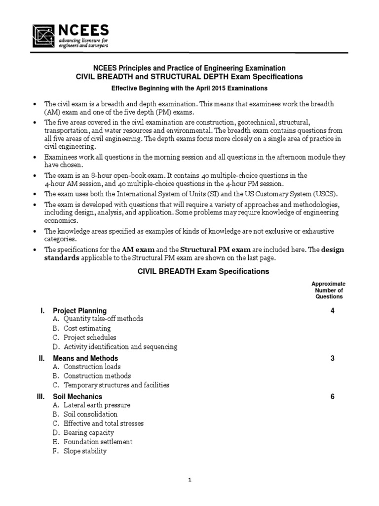 PE Civil Engineering - Structural Exam Specs | Download Free PDF | Deep ...