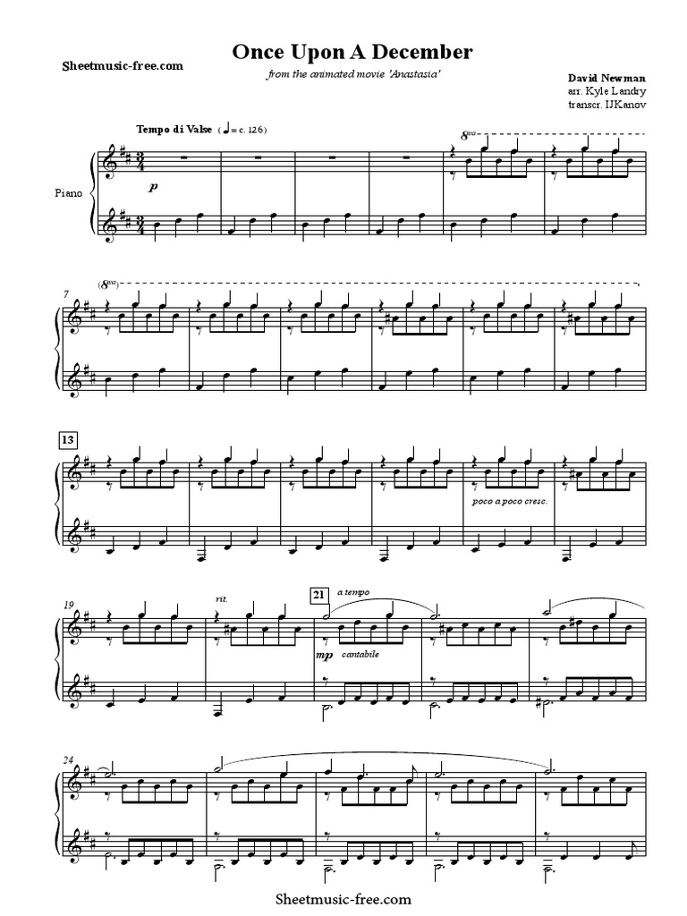 Once Upon A December Sheet Music Anastasia PDF | PDF