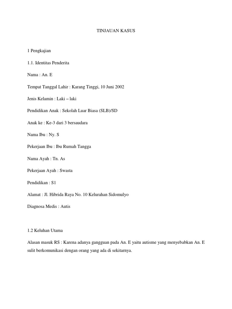 Seribu Wajah Anak Autis: Kasus An. E | PDF | Kesehatan Holistik