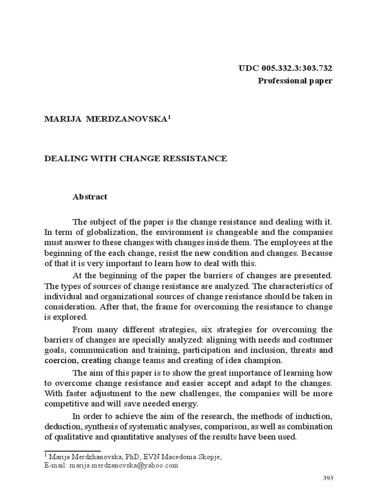 Dealing With Change Resistance | PDF | Social Group | Change Management