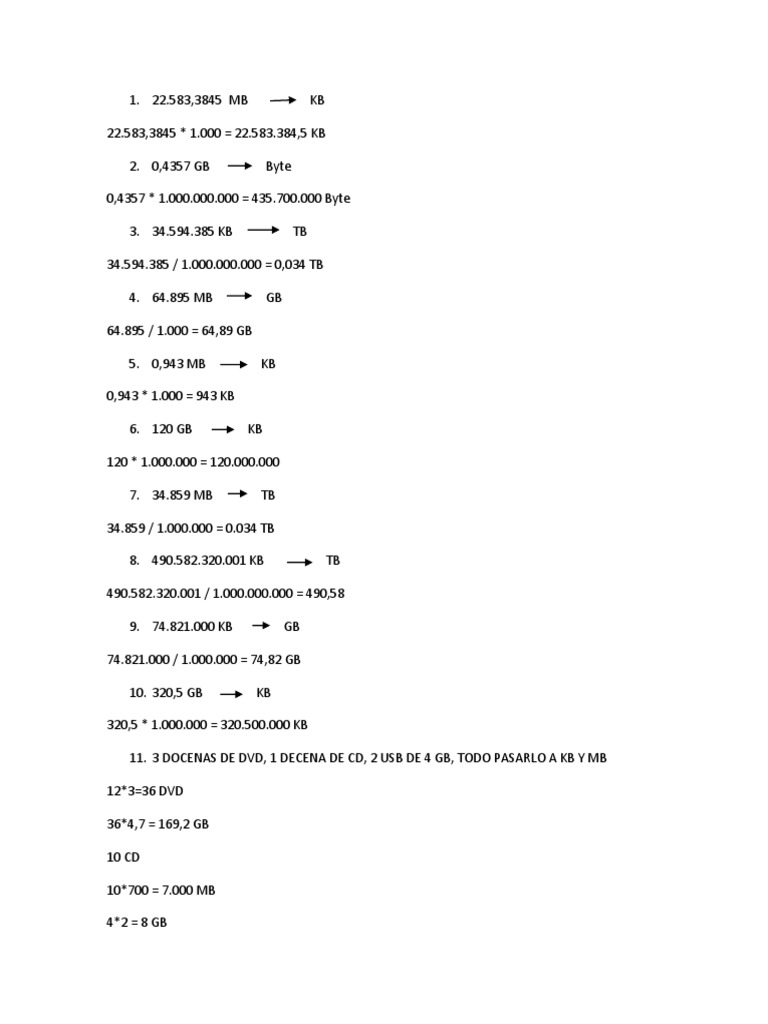 Ejercicio de Conversiones | PDF