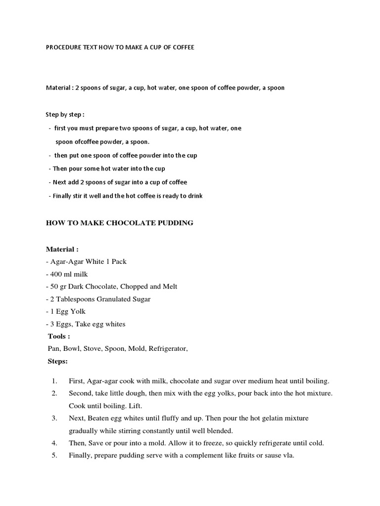 Procedure Text How To Make A Cup of Coffee | PDF