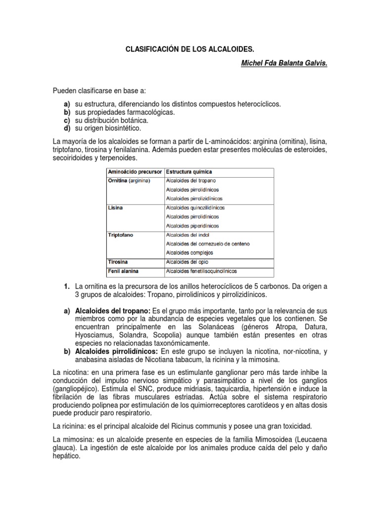 Clasificación de Los Alcaloides | PDF | Alcaloide | Productos naturales