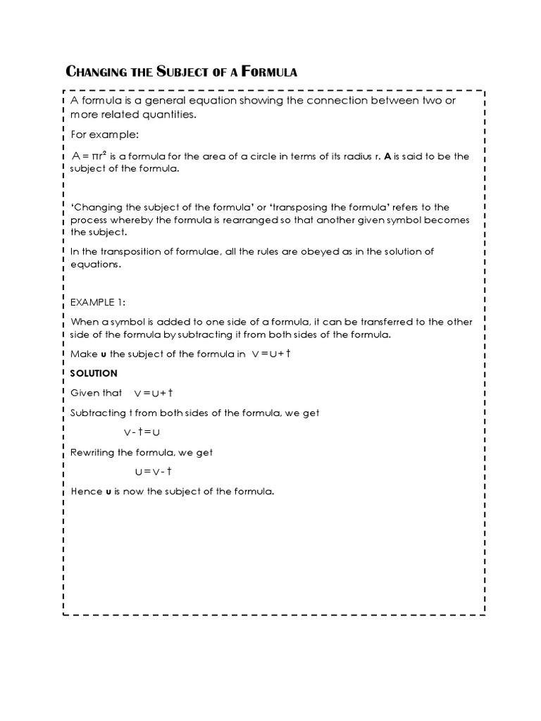 Changing the Subject of a Formula | PDF | Formula | Mathematical Physics