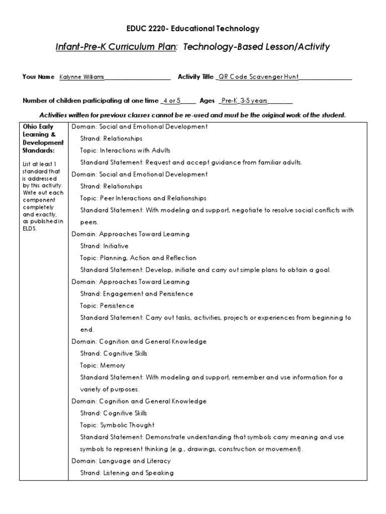 My Technology Lesson Plan: QR Scavenger Hunt | PDF | Cognition ...