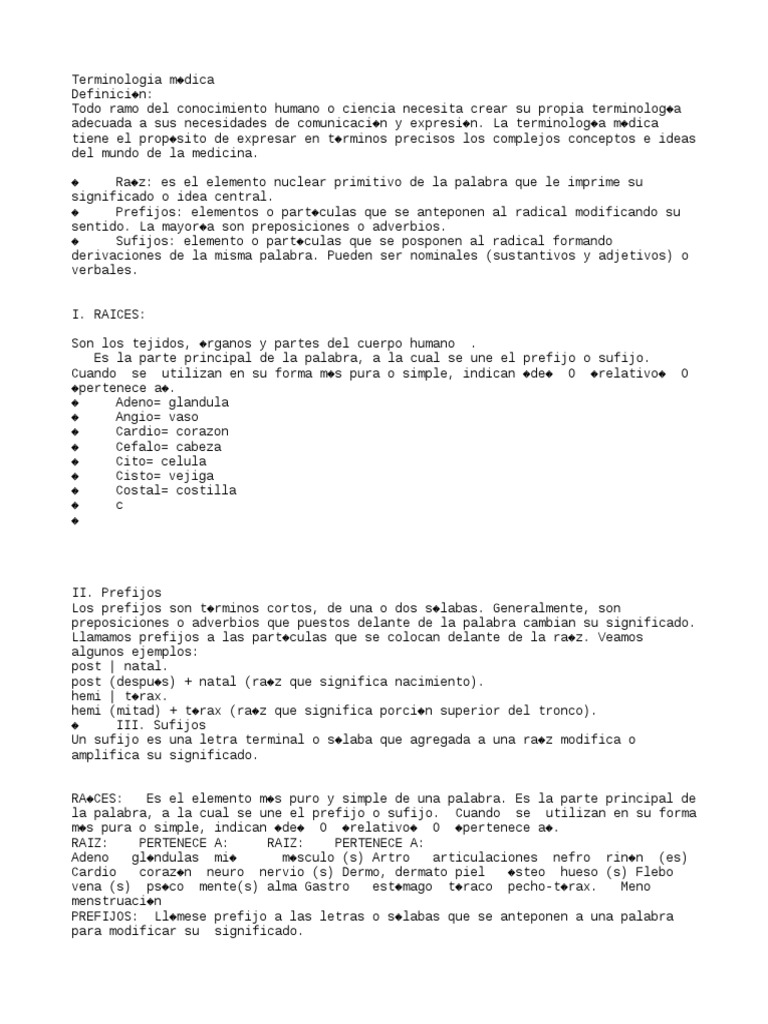 Terminología Médica: Raíces, Prefijos y Sufijos | PDF | Adverbio | Palabra