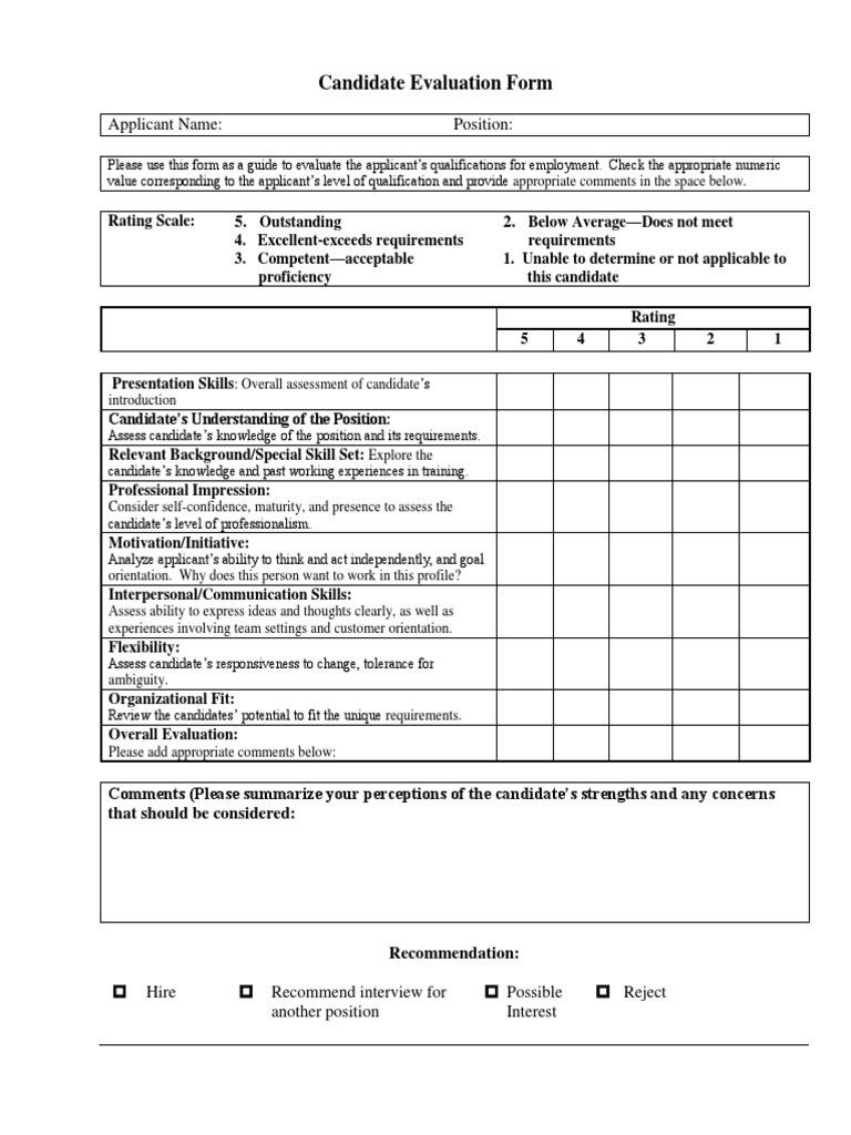 Candidate Evaluation Form - 1 | PDF